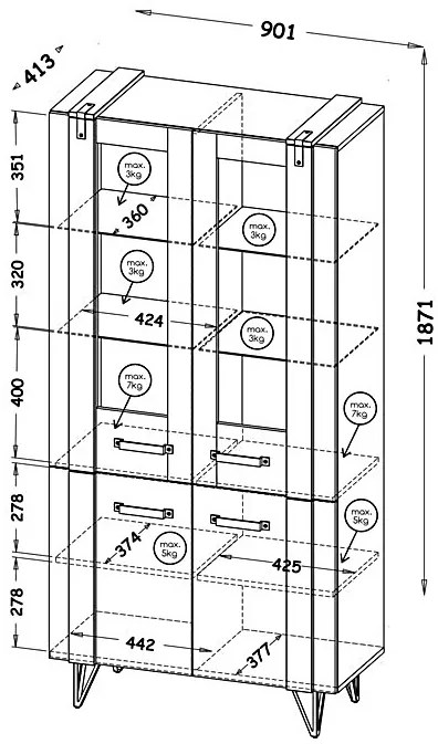 Casarredo Vitrína LODINE 03 2D2W dub wotan/beton