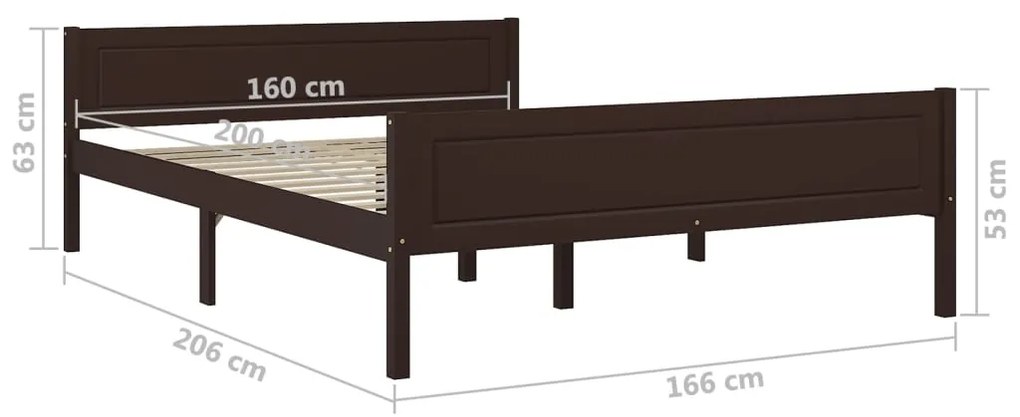 Rám postele masivní borové dřevo tmavě hnědý 160 x 200 cm,  322121
