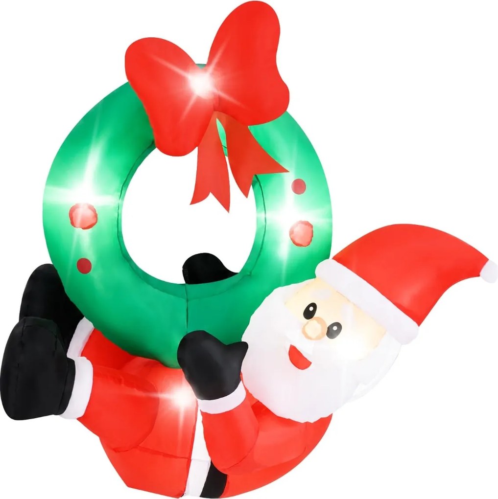 Costway 120 CM nafukovací dekorace Vánoční LED Santa Claus s věncem Vánoční