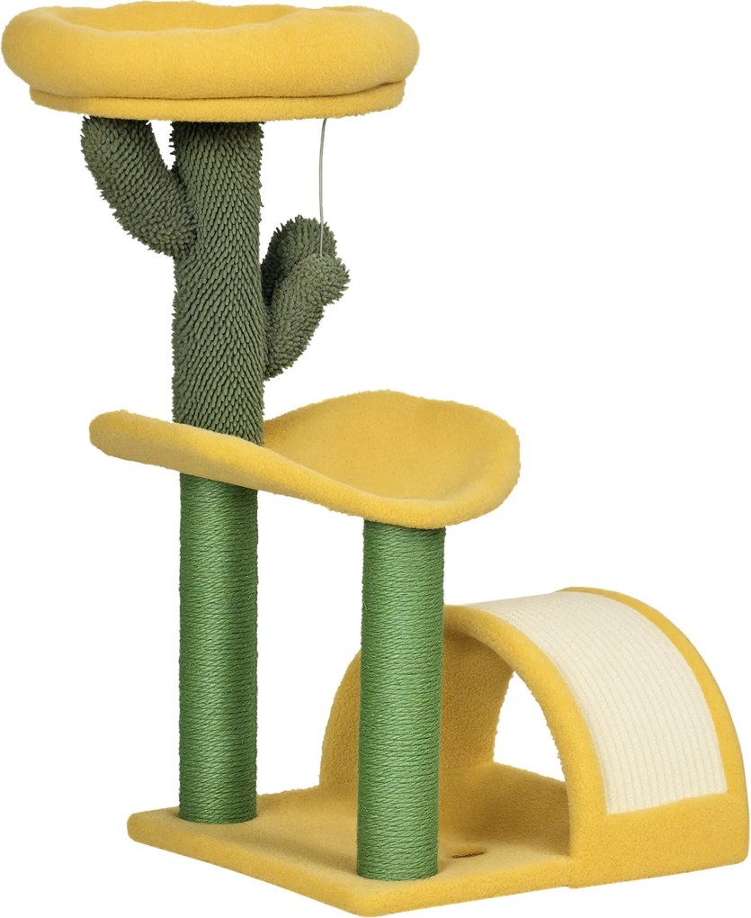 PawHut 72cm Kočičí Škrabadlo se Sloupy a Hračkou pro Kočky 40x35x72 cm Žluté | Aosom