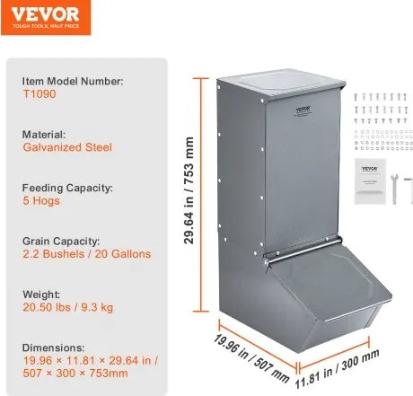 Kovové krmítko pro prasata 75,7 l se dvěma dvířky, pro 5 prasat