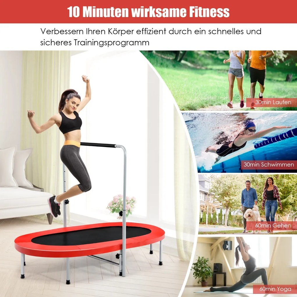 Costway Dvojitá trampolína skládací fitness trampolína s nastavitelným madlem