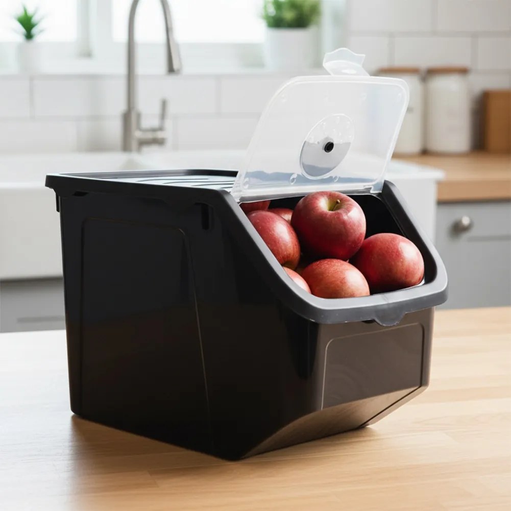 VILDE Skladovací černý box na cibuli a brambory, černé víko (13l)