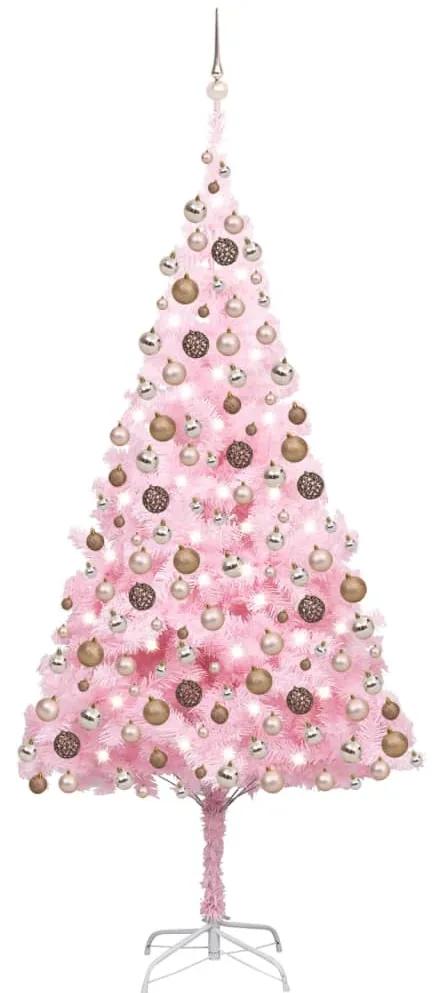 3077587 vidaXL Umělý vánoční stromek s LED a sadou koulí růžový 240 cm PVC