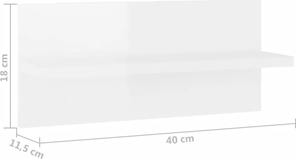 vidaXL Nástěnné police 2 ks 40 x 11,5 x 18 cm dřevotříska [807309] Barva: bílá s vysokým leskem