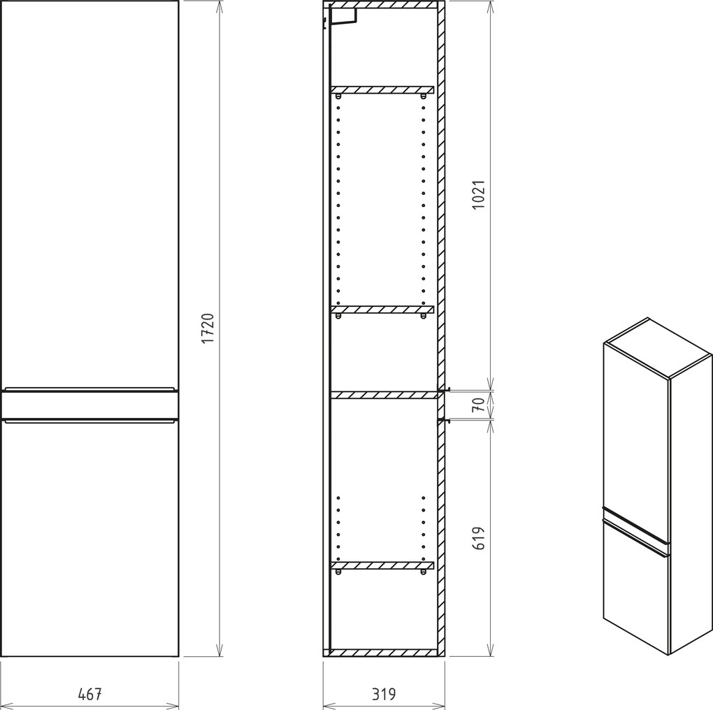 Sapho SITIA skříňka vysoká 46,7 x 172 x 32 cm 2x dvířka levá/pravá bílá mat SI450-3131