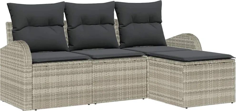 Set pohovek 4 ks Světle šedá polyratan 3354661