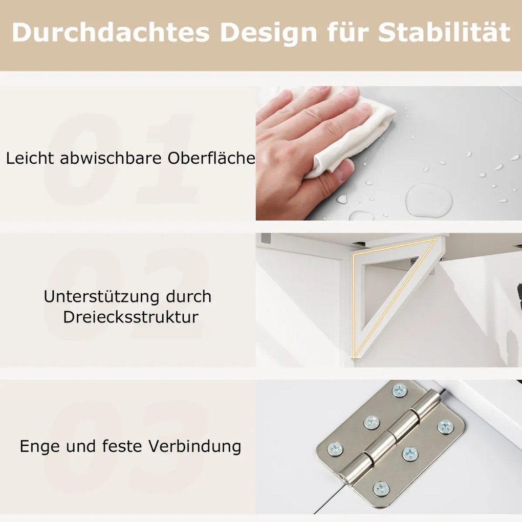 Costway Nástěnný skládací stůl šetřící prostor Skládací – 80 × 60 cm, bílý