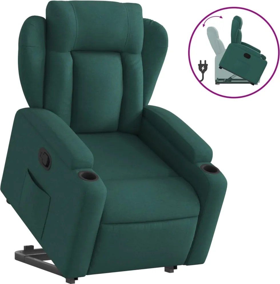 Zvedací polohovací křeslo tmavě zelené textil 3204488