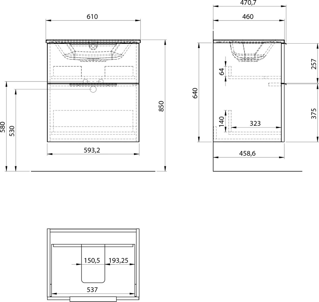 Sapho CIRASA umyvadlová skříňka 59,3 x 64 x 46 cm bílá lesk CR601-3030