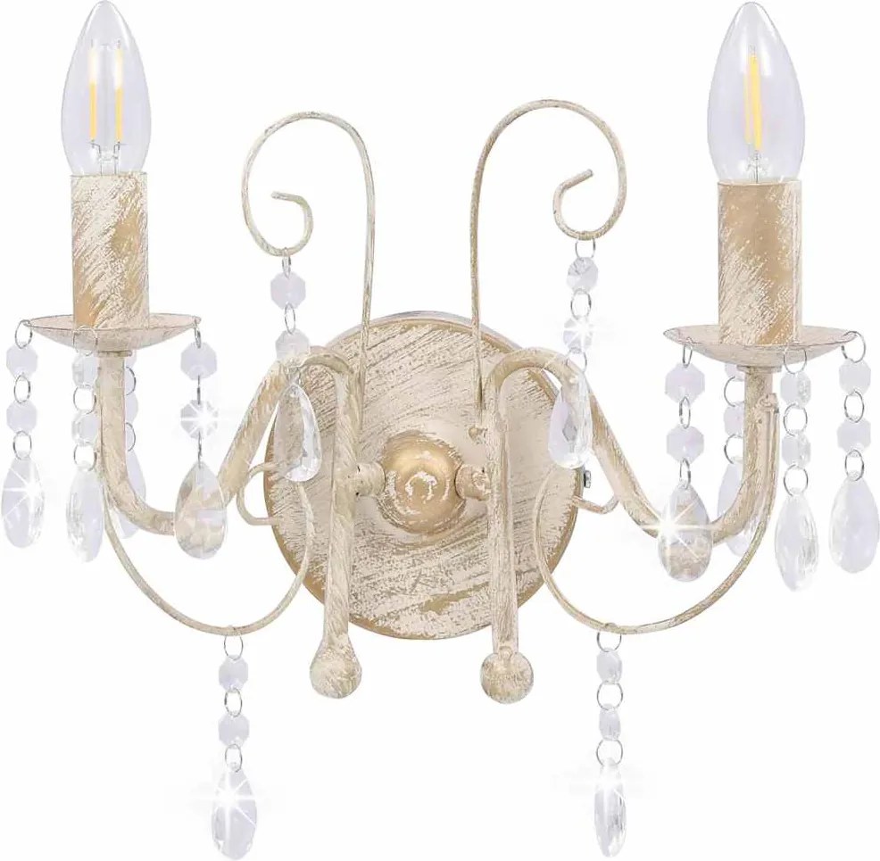 Nástěnná lampa s korálky bílá patina 2 x žárovka E14 281590