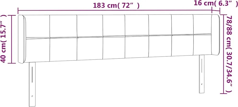 Čelo postele s LED tmavě hnědé 183 x 16 x 78/88 cm textil 3123253