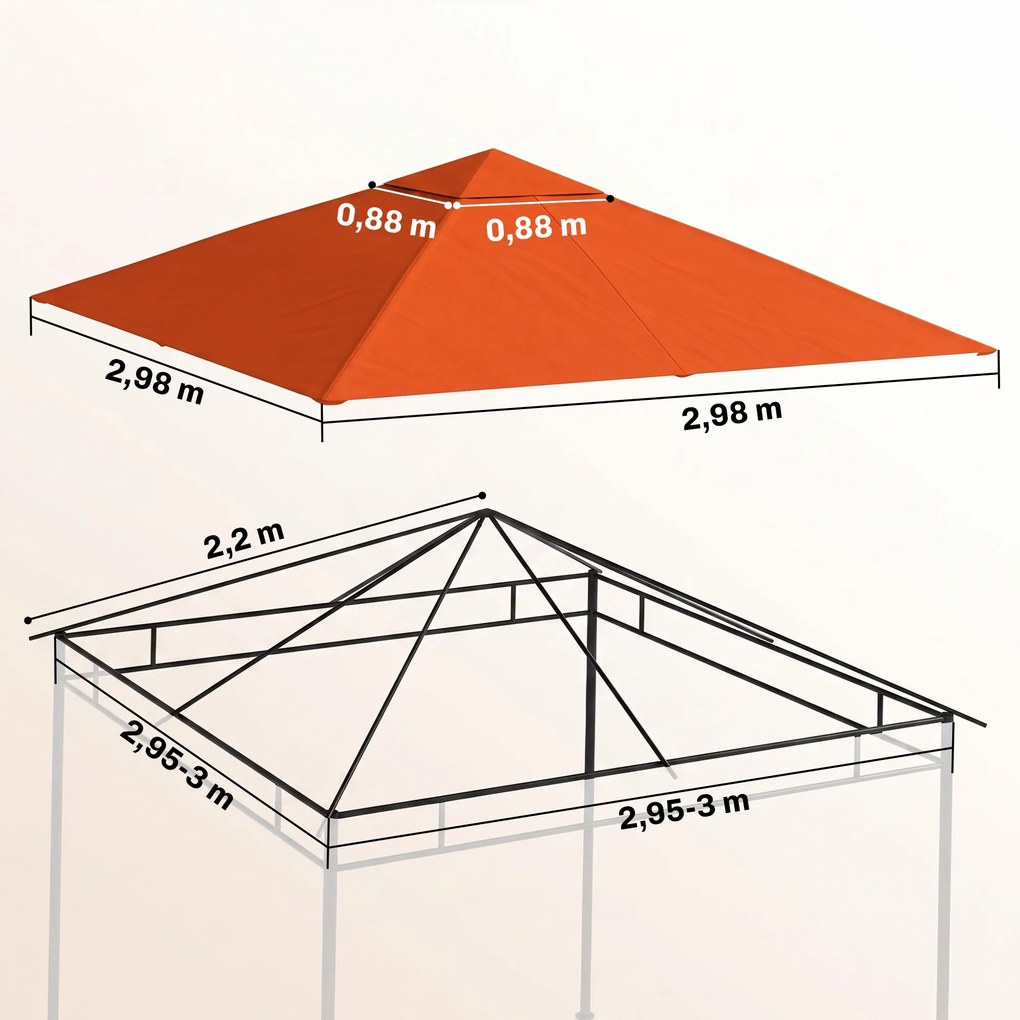 Outsunny náhradní střešní kryt altánu z polyesteru 2,98 x 2,95 m v oranžové barvě pro zahradní altán | Aosom.de