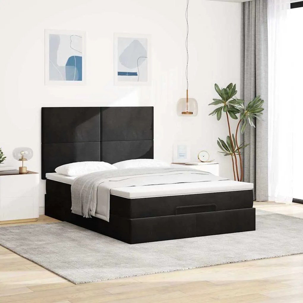 Osmanský rám postele s matracemi černá 140x190cm samet 3314248