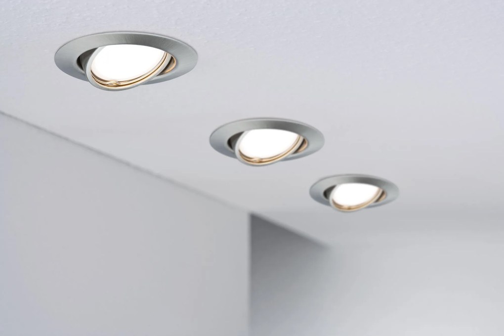 Paulmann 93420 LED base, set kulatých bodovek z kartáčovaného hliníku, 1x6,5W LED 3000K GU10, prům. 9cm