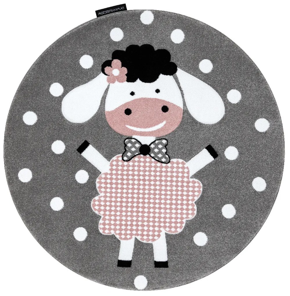 Dywany Łuszczów, Dětský kusový koberec Petit Dolly sheep grey kruh, 120x120 (průměr) kruh, růžová, dětský pokoj