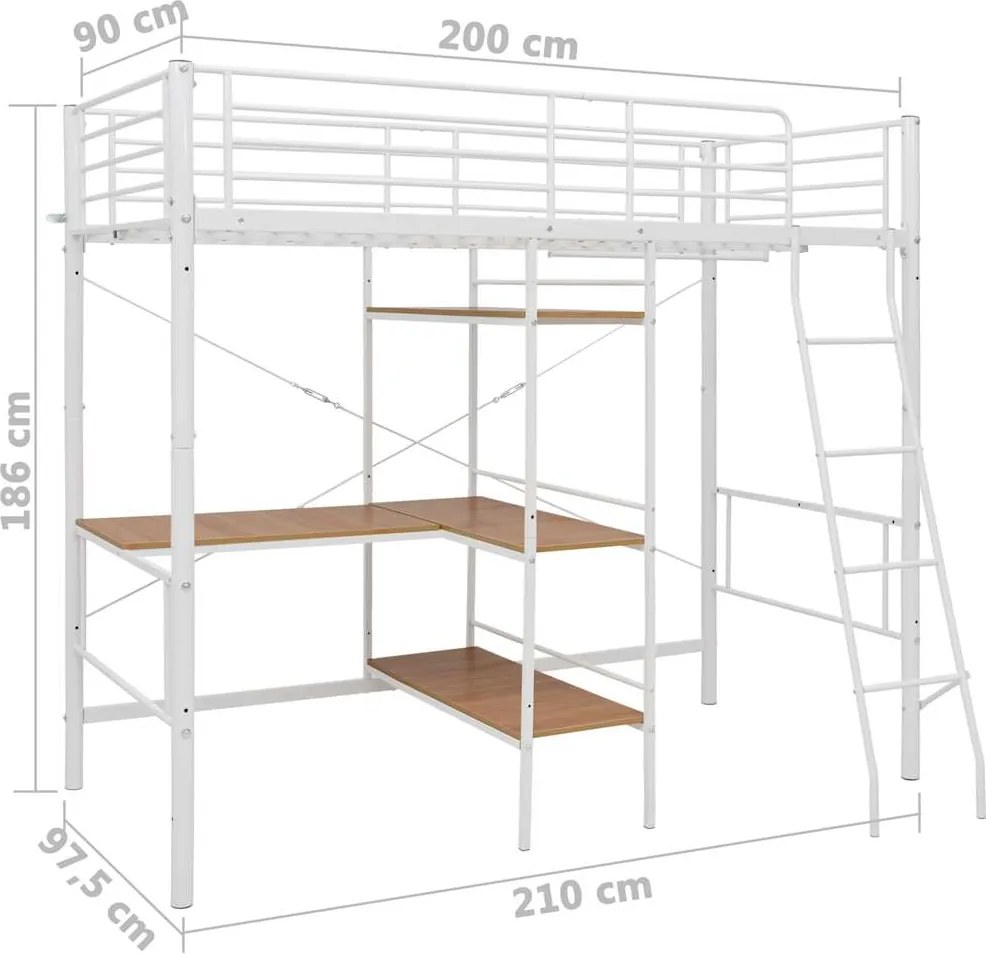 Rám poschoďové postele se stolem bílý kov 90 x 200 cm 287906