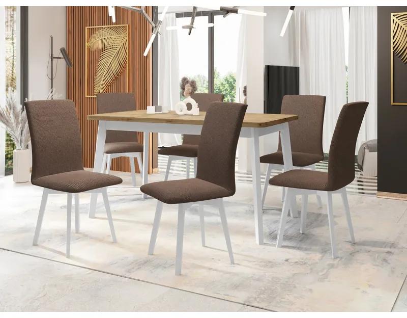 Jídelní jídelní stůl se 6 židlemi AL24, Barva dřeva: bílá-L, Potah: 25x - Paros 2, Barvy nožiček: Sonoma