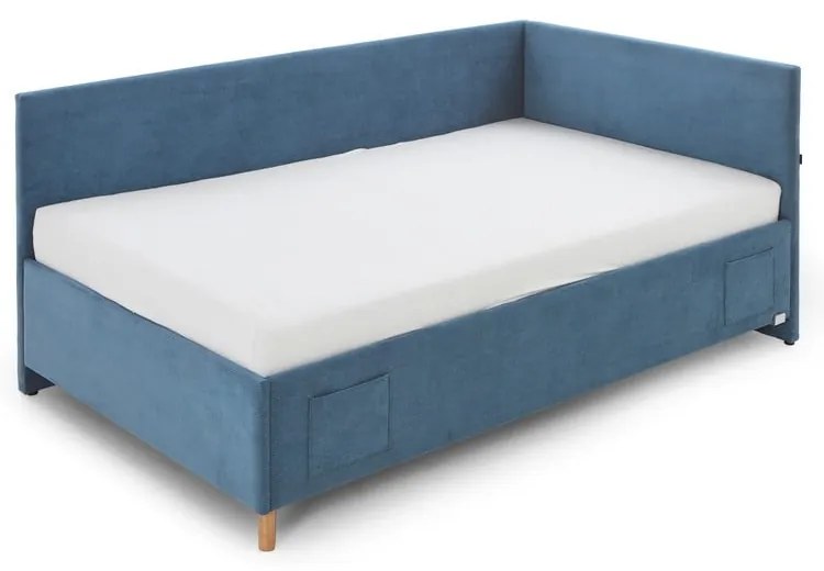 Modrá čalouněná rohová dětská postel s úložným prostorem s roštem 140x200 cm Cool – Meise Möbel Biano.cz