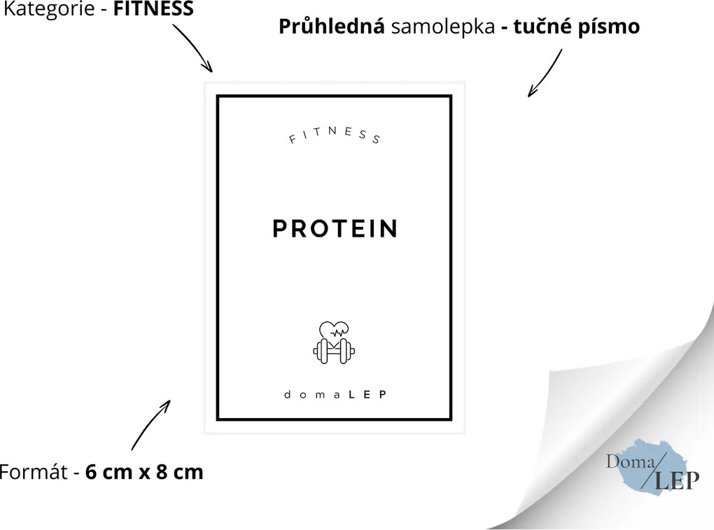 PROTEIN - Samolepka na dózu pro fitness doplňky - DomaLEP tvar: ČTVEREC, barva: PRŮHLEDNÁ - ČERNÉ písmo, velikost: š. 5 cm x v. 5 cm - základní písmo