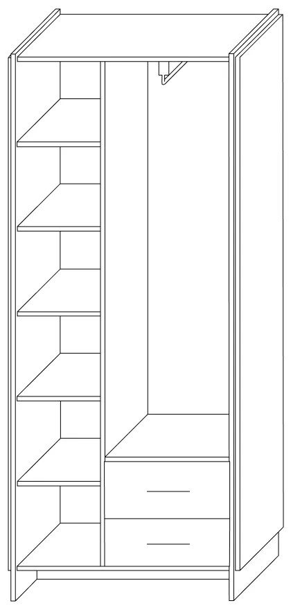Kondela Skříň, dub wotan/černá, AMONI 2D2S/45