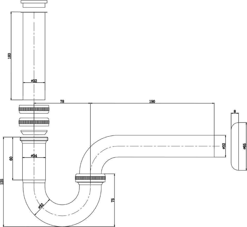 Bruckner umyvadlový sifon 5/4 DN 32 mm chrom 151.210.1