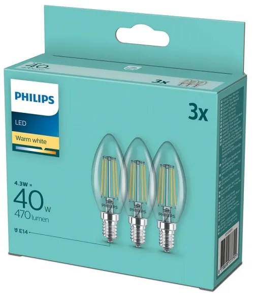SADA 3x LED Žárovka Philips B35 E14/4,3W/230V 2700K