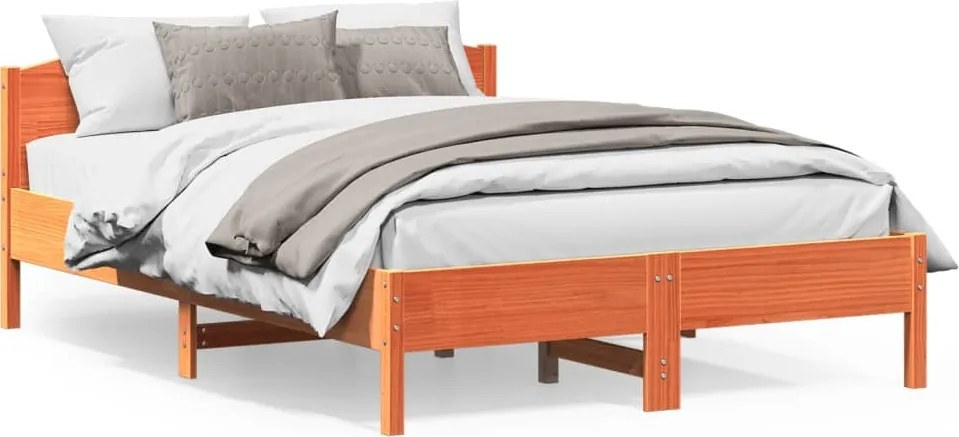 vidaXL Rám postele s čelem voskově 160x200 cm masivní borovice [3216195] Barva: Hnědá