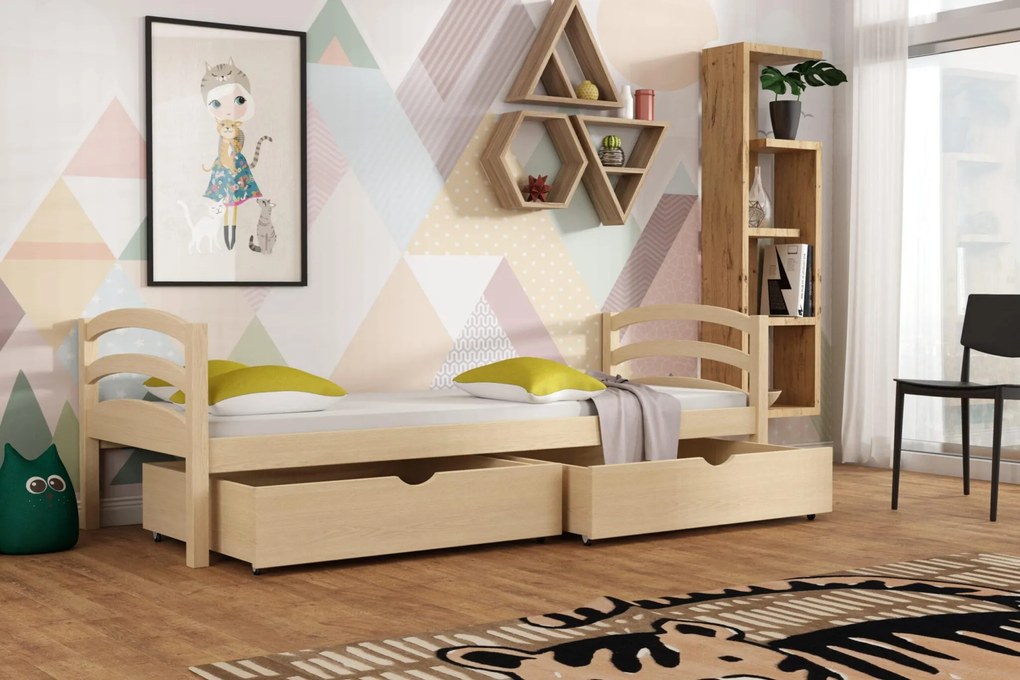 Dřevěná postel TORNADO 06 80x180 cm borovice masiv  s úložným prostorem