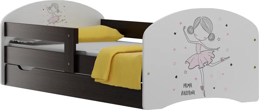 Dětská postel s motivem BALERINA  se zábranou Rozměr: 160x80, Matrace: bez matrace, Barevná kombinace: BÍLÁ/DUB SONOMA