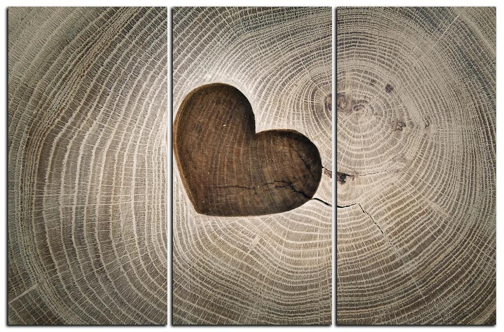 Obraz na plátně - Srdce na dřevěném pozadí 1207B (90x60 cm  )