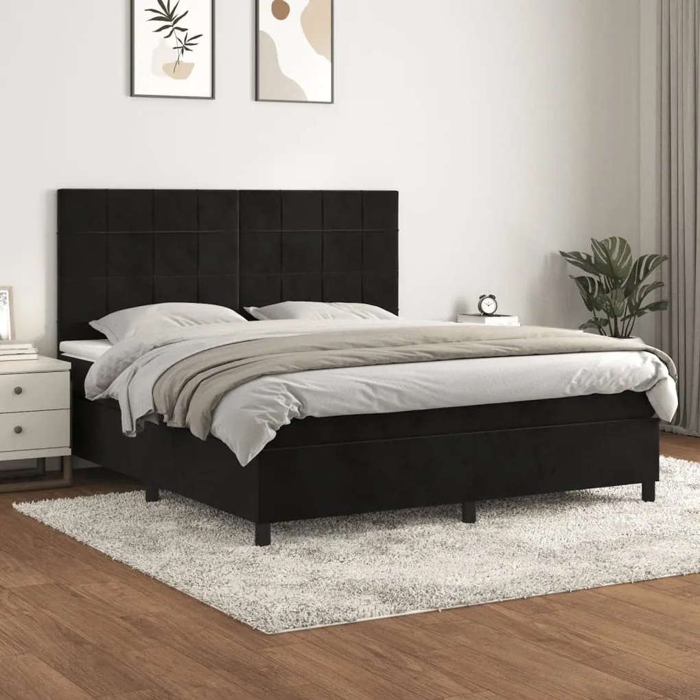 Box spring postel s matrací černá 160x200 cm samet 3143033