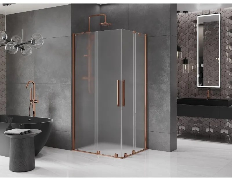 Mexen Velar Duo, sprchový kout s posuvnými dveřmi 100 x 90 cm, 8mm sklo námraza, růžové zlato, 871-100-090-32-60
