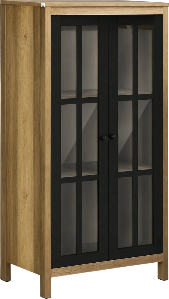 HOMCOM Moderní skleněný sekretář se 2 dveřmi, skříň do obývacího pokoje, 60x35x120cm, hnědá | Aosom