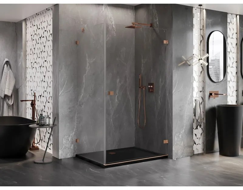 Mexen Lunar-B, pravostranný výklopný sprchový kout 100 x 70 cm, 8mm čiré sklo, profil měděná matná, 832-100-070-65-00-P
