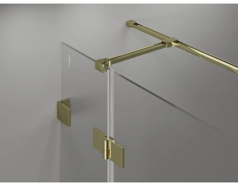 Mexen Lunar T, sklápěcí sprchový kout levý 110 x 70 cm, 8mm čiré sklo, zlatý profil, 834T-110-070-50-00-L