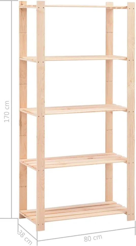 Úložný regál 5 polic 80x38x170 cm masivní borovice 250 kg 286199