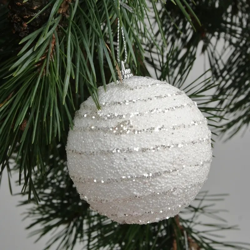Vánoční ozdoba bílostříbrná koule 10cm