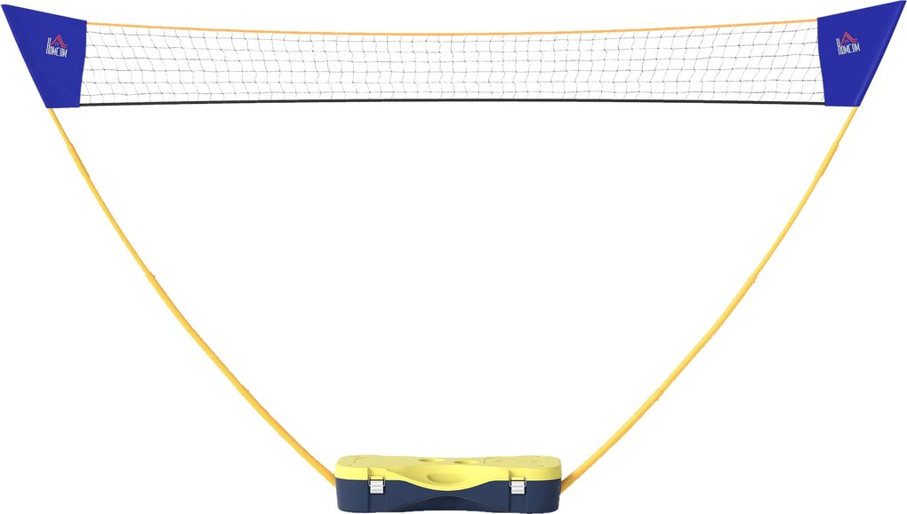 HOMCOM Badmintonová síť se stojanem, přenosný stojan na badminton, včetně 4 badmintonových raket, žlutá a modrá | Aosom.de