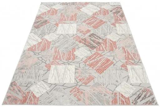 Moderní kusový koberec ASTHANE E464A světle šedý / tmavě růžový Rozměr: 250x350 cm