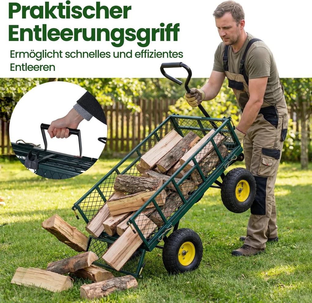 Costway Zahradní vozík skládací těžký kovový sklápěcí vozík s nosností 408 kg 2