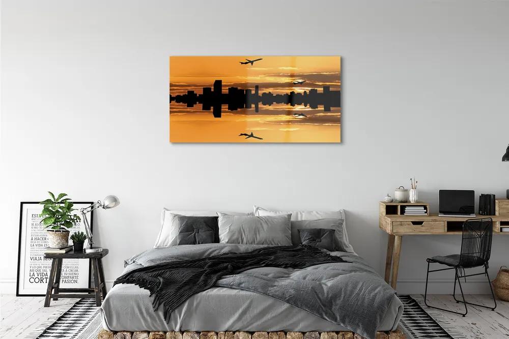 akrylový obraz Sun City letadla 125x50 cm