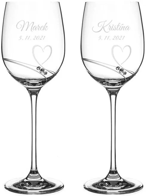Dekorant svatby Svatební sklenice na bílé víno Romance simple s kamínky Swarovski v prémiovém saténovém balení 330 ml 2KS
