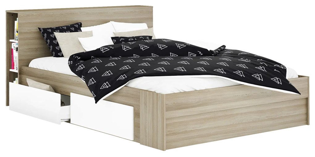 Multifunkční postel 140x200 STORAGE dub/perleťově bílá