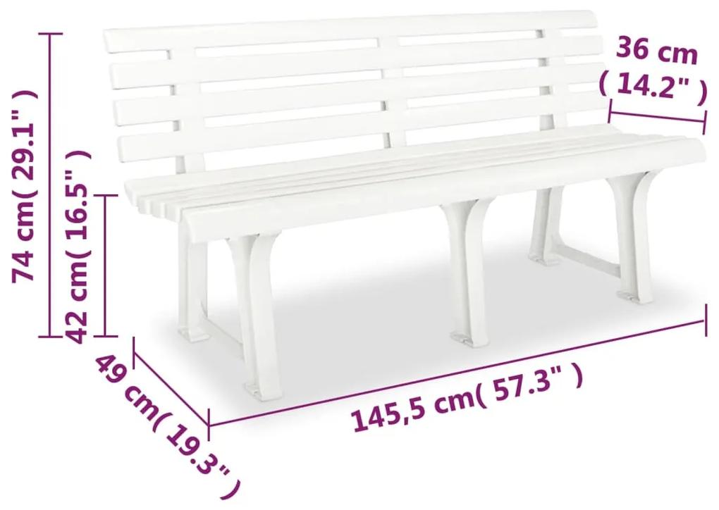 vidaXL Zahradní lavice 145,5 cm plastová bílá
