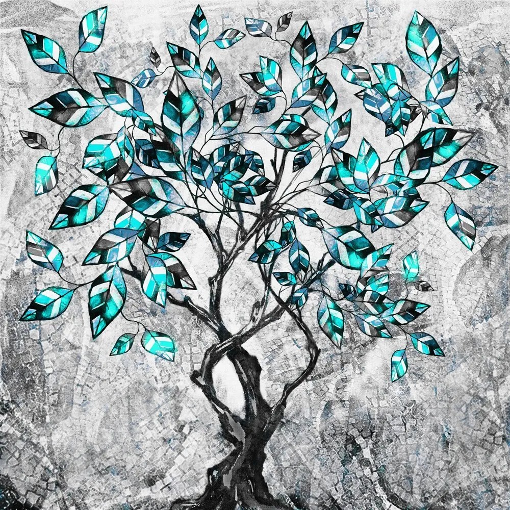 Obraz strom v mozaice Blue Velikost (šířka x výška): 100x100 cm