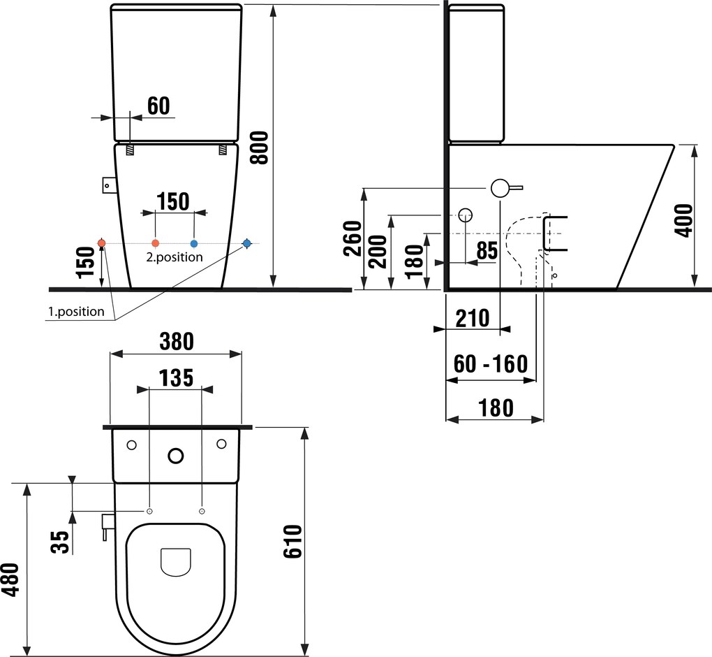 Sapho Paco WC kombi Rimless s bidetovou sprškou spodní/zadní odpad bílá PC1012RX
