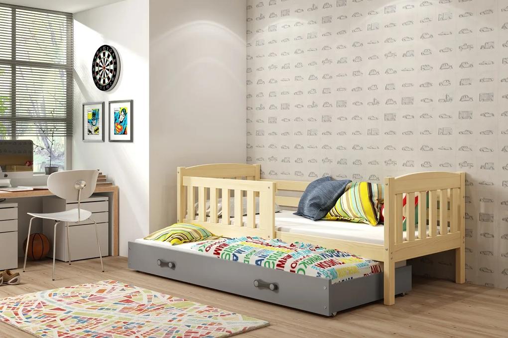 BMS Group Dětská postel s výsuvnou přistýlkou KUBUS borovice Velikost postele: 190x80 cm, Barva šuplíku: Zelená