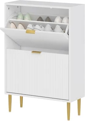 HOMCOM štíhlý botník pro 12 párů bot se 2 sklápěcími zásuvkami a nastavitelnými policemi, 60x24x91,5 cm, bílý