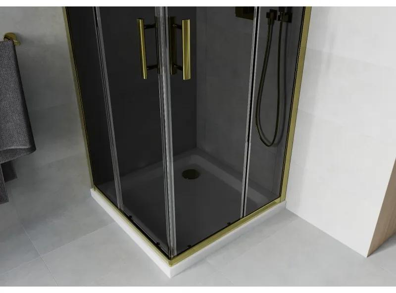 Mexen Rio čtvercový sprchový kout 80 x 80 cm, Grafitově černá, Zlatá + sprchová vanička Flat, Bílá - 860-080-080-50-40-4010G